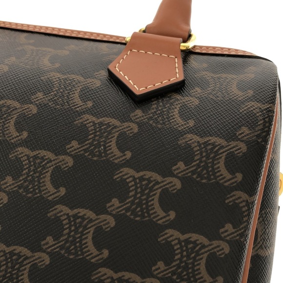 Celine | Bags | Celine Small Boston Triomphe Canvas Handbag Brown ...